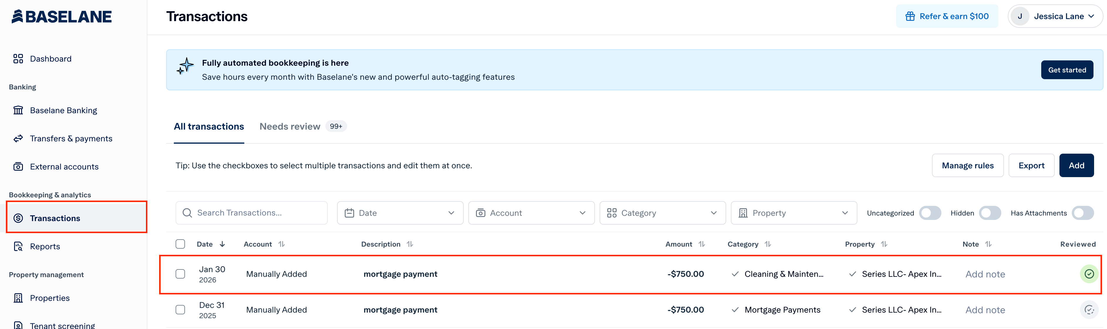 How do I split a transaction? – Baselane