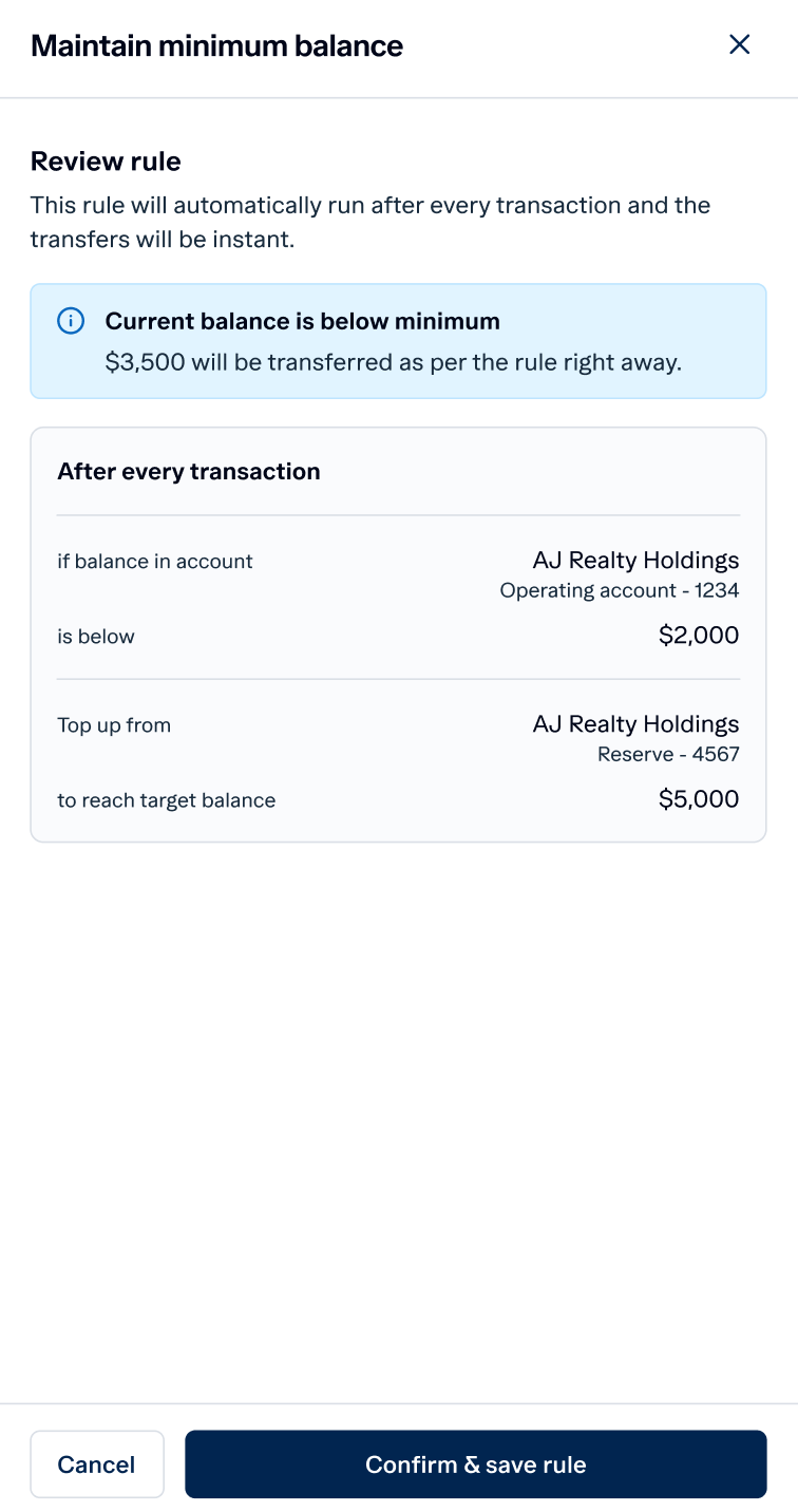 How do I create minimum balance transfer rules? – Help Center | Baselane
